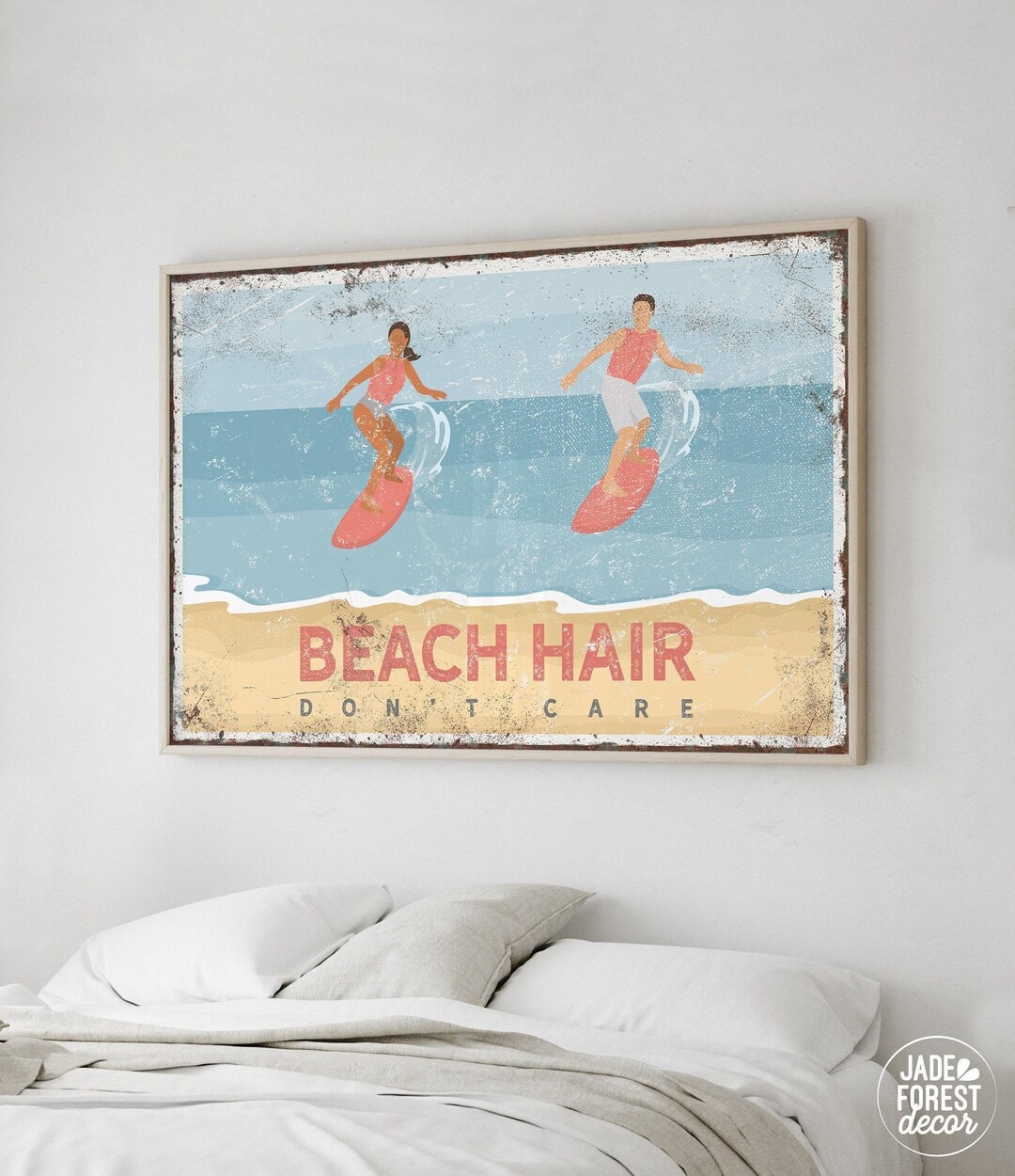 Coral Beach Hair, Don't Care Sign, Pink Coastal Canvas Print, Wake Surf ...