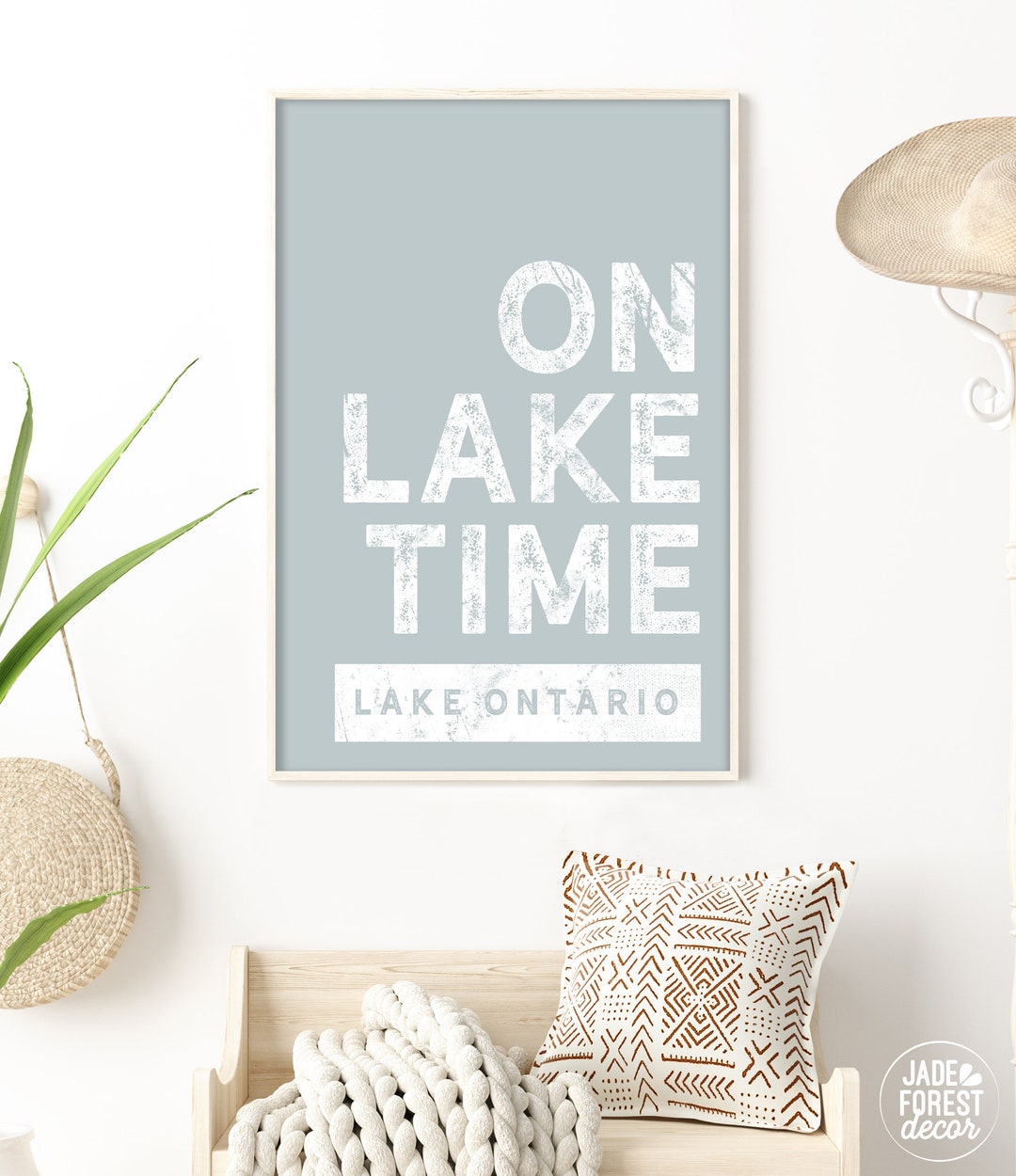 Blue Gray "on LAKE Time" Sign. Minimalist Lake Ontario Wall Art Canvas ...