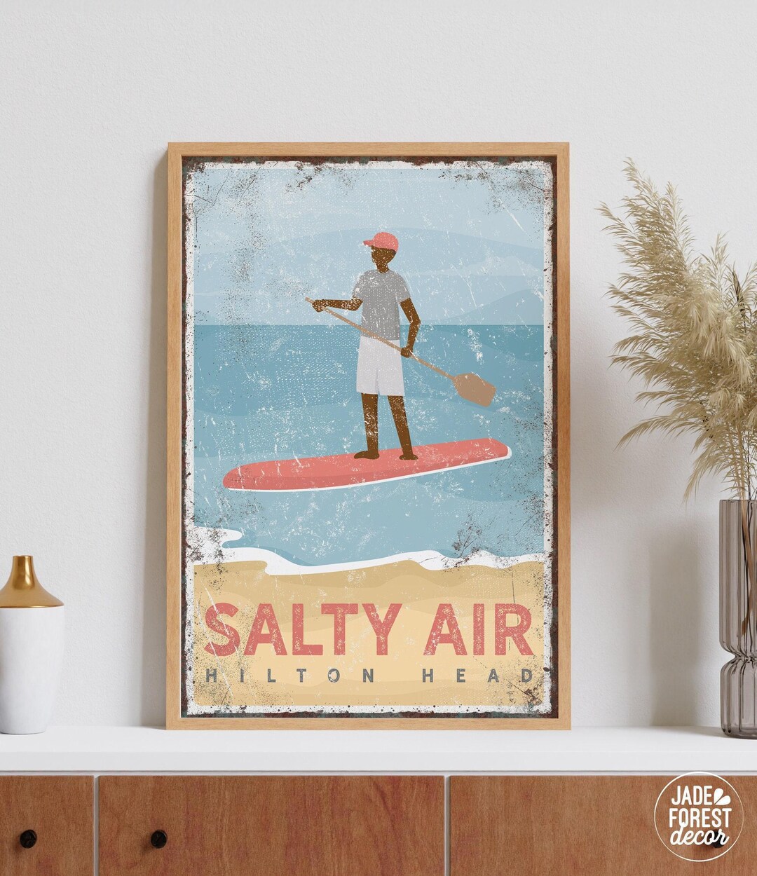 Paddleboard Wall Art: Retro Coastal Design - Custom Skin Tone Canvas - Etsy
