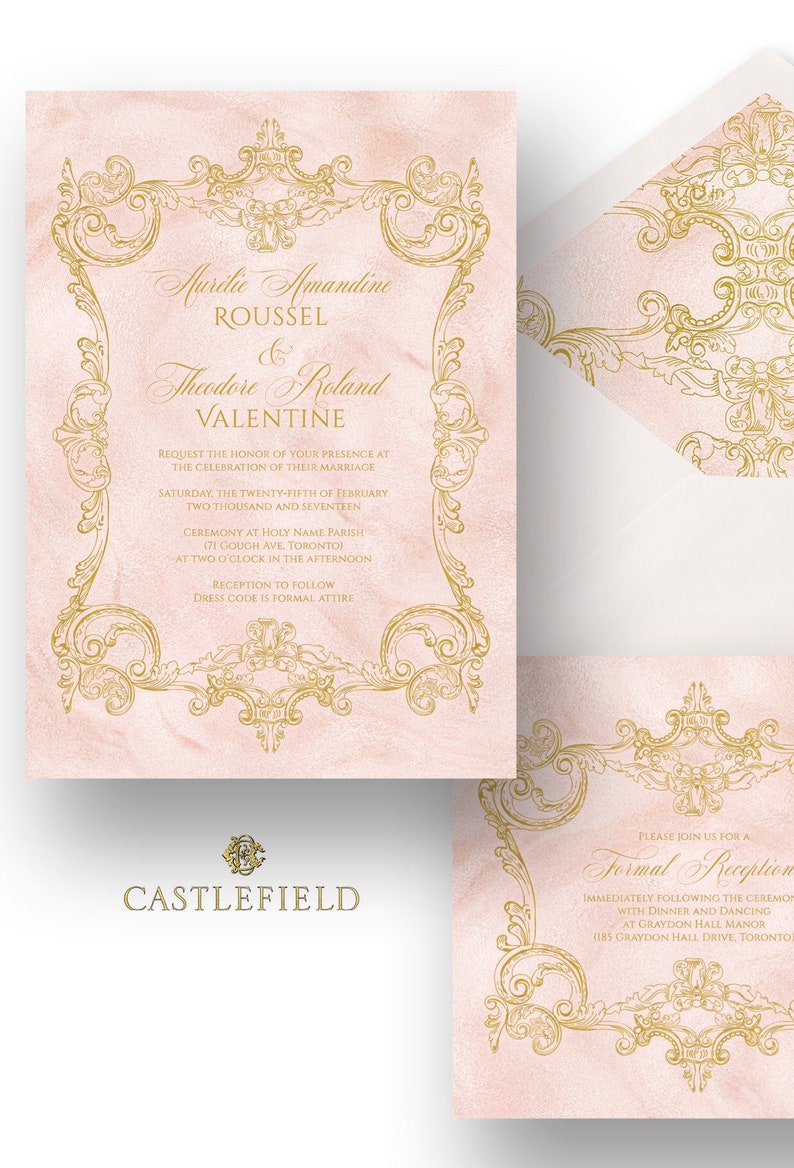 Castlefield Pink Gold Baroque Rococo Flourishes Wedding Event - Etsy