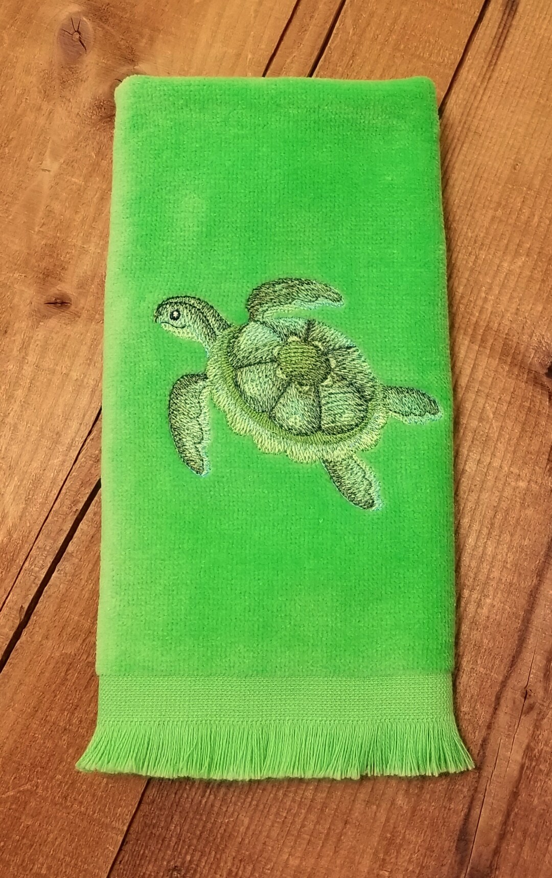 Embroidered Towels, Watercolor Sea Turtle Embroidered Set of 2 Lime ...