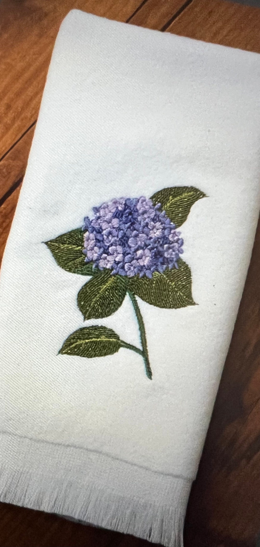 Hydrangea Embroidered Cotton Towel: Floral Hand or Fingertip Towel - Etsy