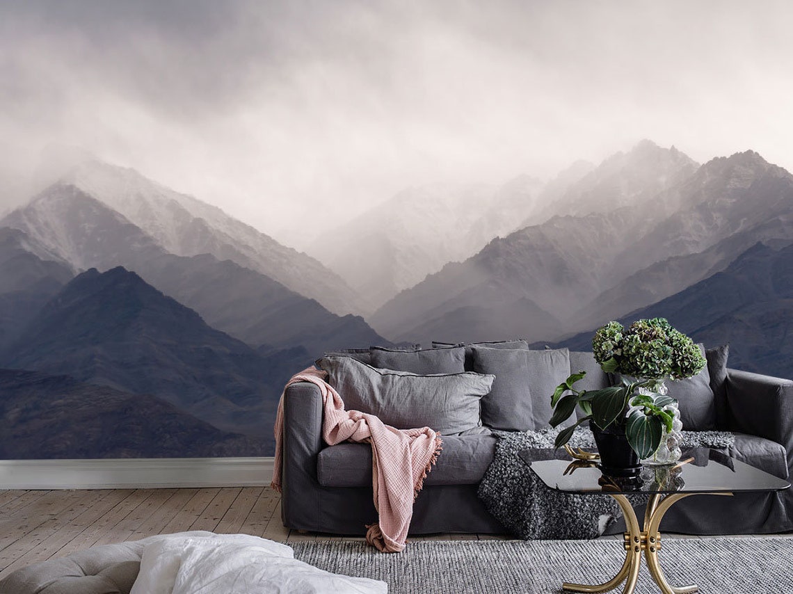 The Mystery of the Mountains Mural, Misty Mountain Shadow, Hazy ...