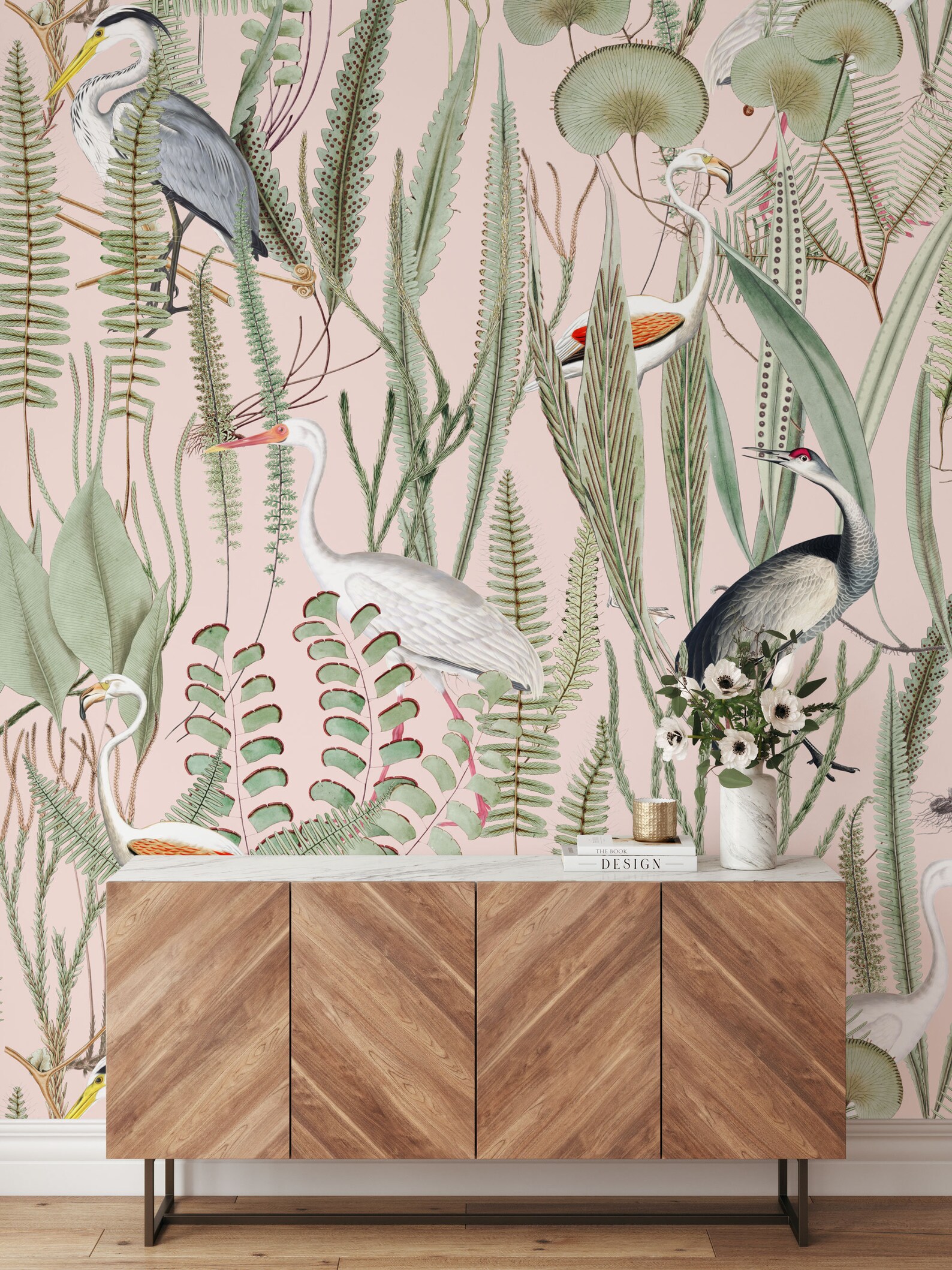 Equatorial Birds Wallpaper, Heron Wall Mural, Crane Wallpaper ...