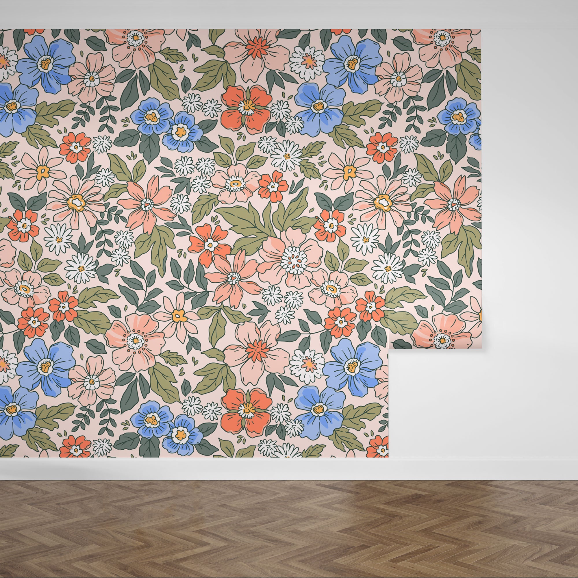 Laila Wall Mural, Wild Flowers Wallpaper, Daisies Wallpaper, Flowers ...