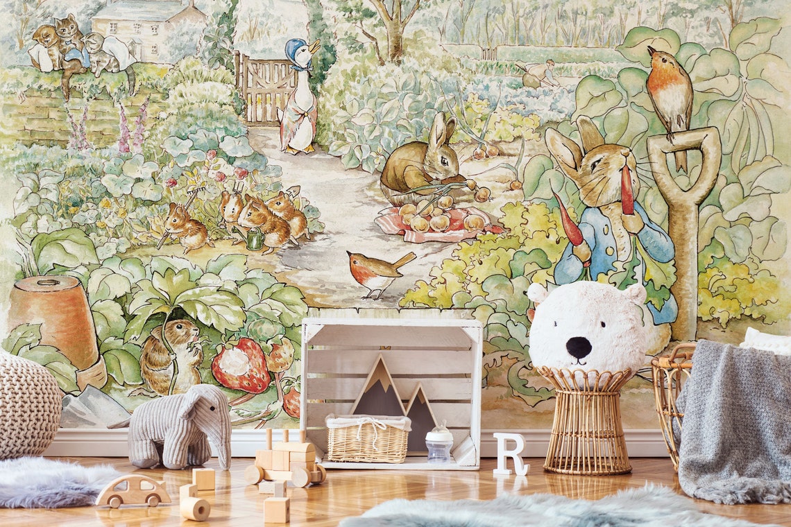 Peter the Rabbit Wall Mural Fairytale Wall Mural Fairy - Etsy