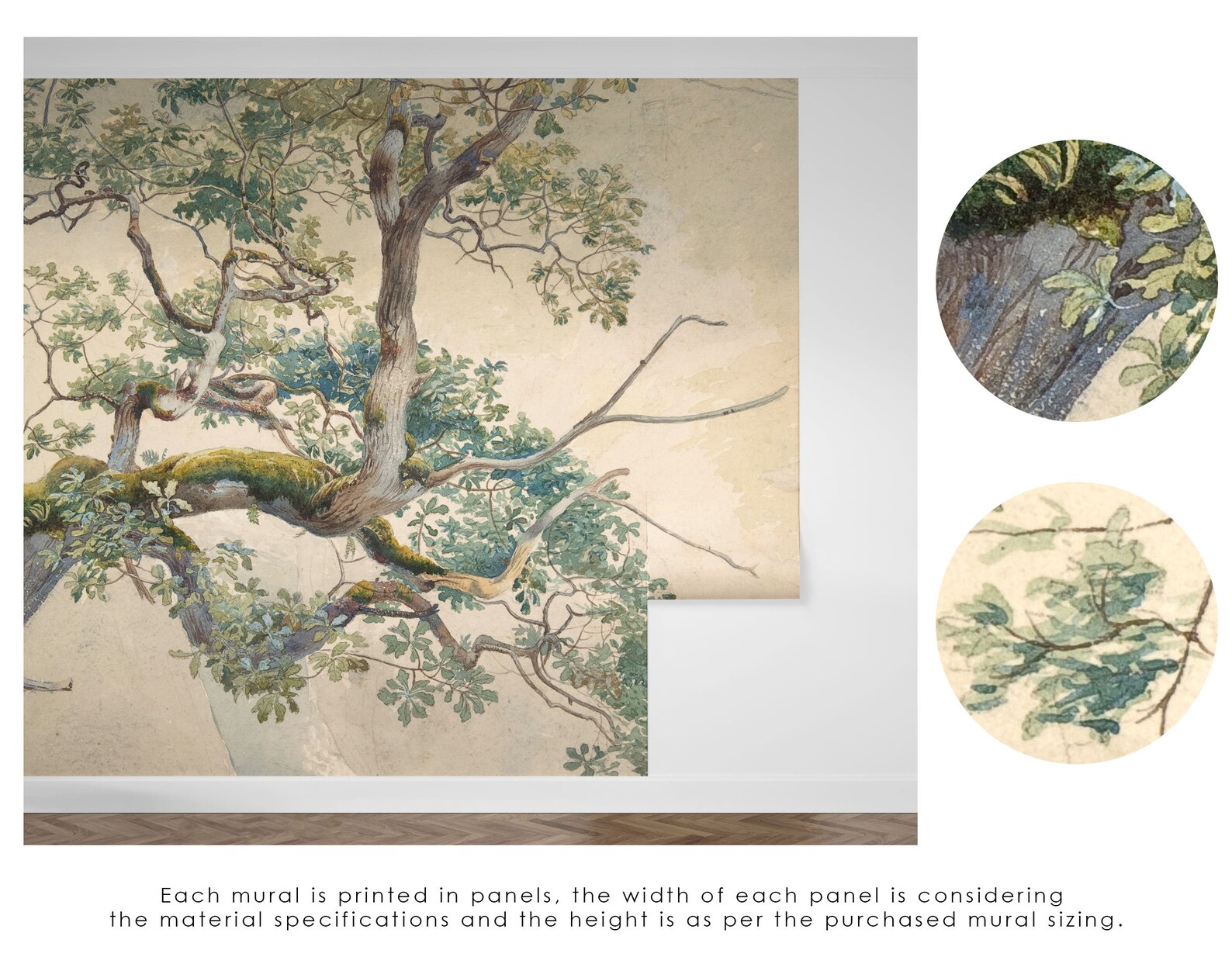 The Tree Brunch Wall Mural, Vintage Tree Wallpaper, Hand-painted ...