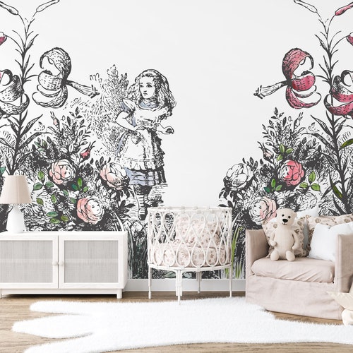 Alice Wall Mural Alice in Wonderland Wallpaper Nursery - Etsy