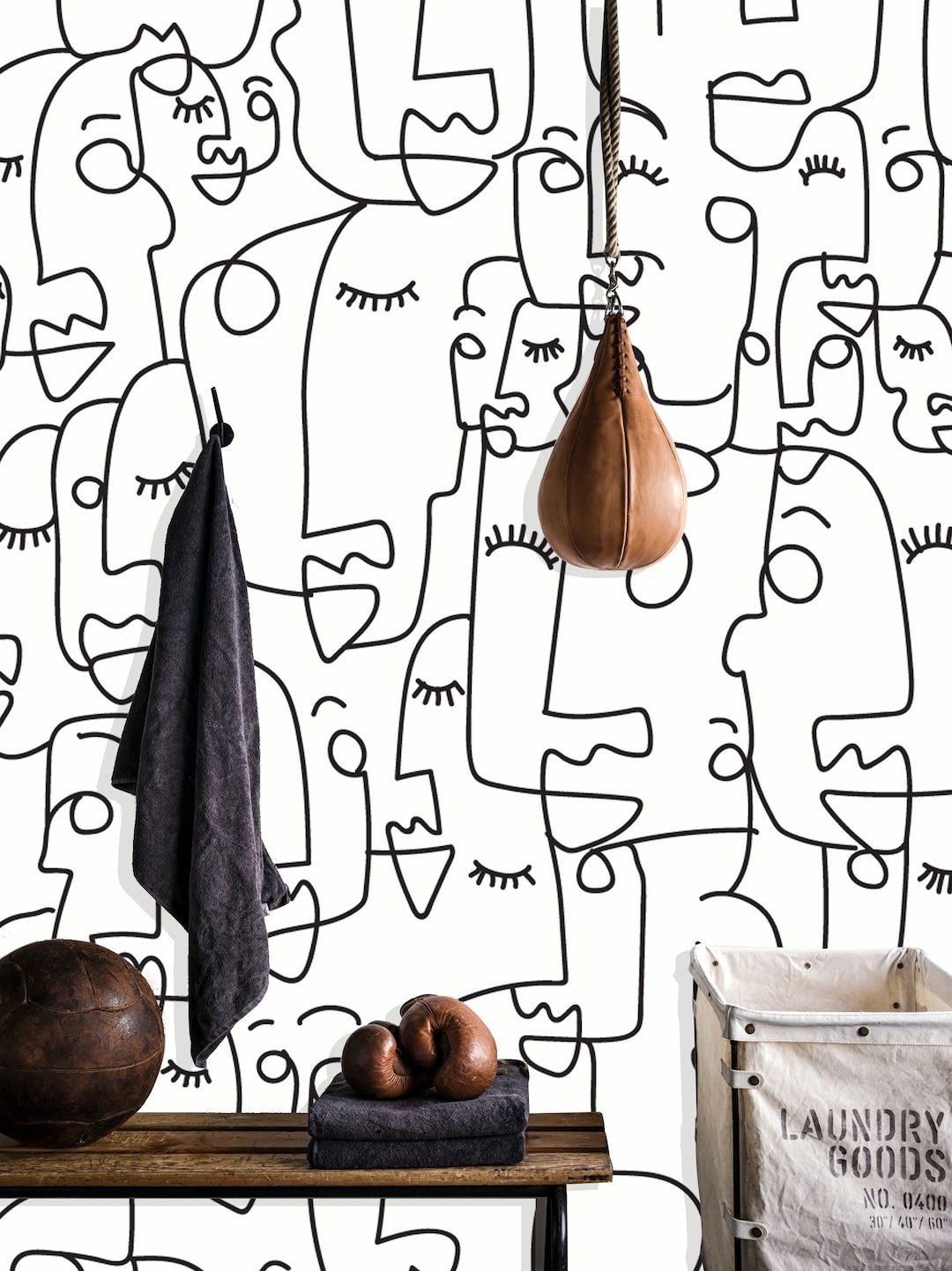 Abstract Faces Wall Mural, Abstract Line Art Wallpaper, Abstract Faces ...