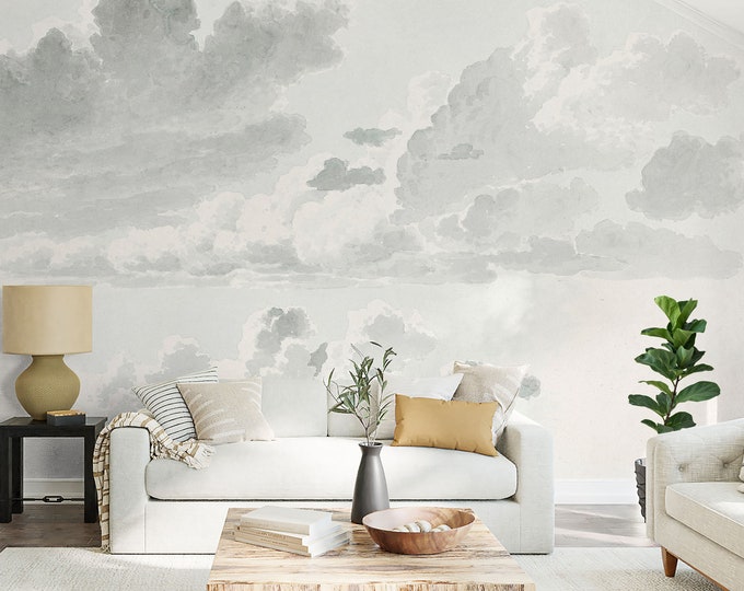 Sky Study Wall Mural, Cloudy Wallpaper, Sky in Soft Colors Wallpaper ...