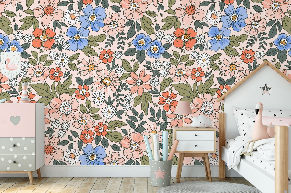 Laila Wall Mural, Wild Flowers Wallpaper, Daisies Wallpaper, Flowers ...