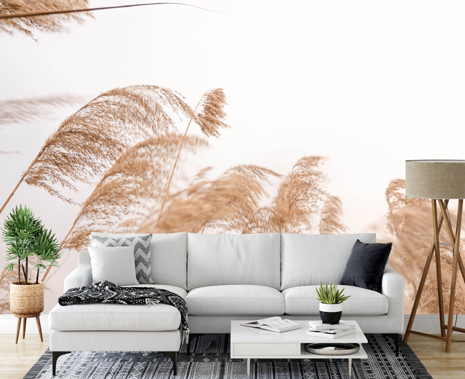 Boho Pampas Gras Wand wandbild, Boho Stil Tapete, Neutrale Farben ...