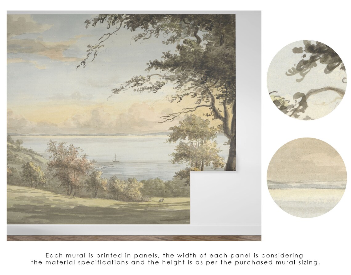 Harmony Landscape Wall Mural, Vintage Scenic Wallpaper, Hand-painted ...