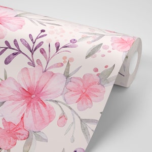 Linnea Wall Mural, Flowers in Pink and Blush Wallpaper, Floral ...