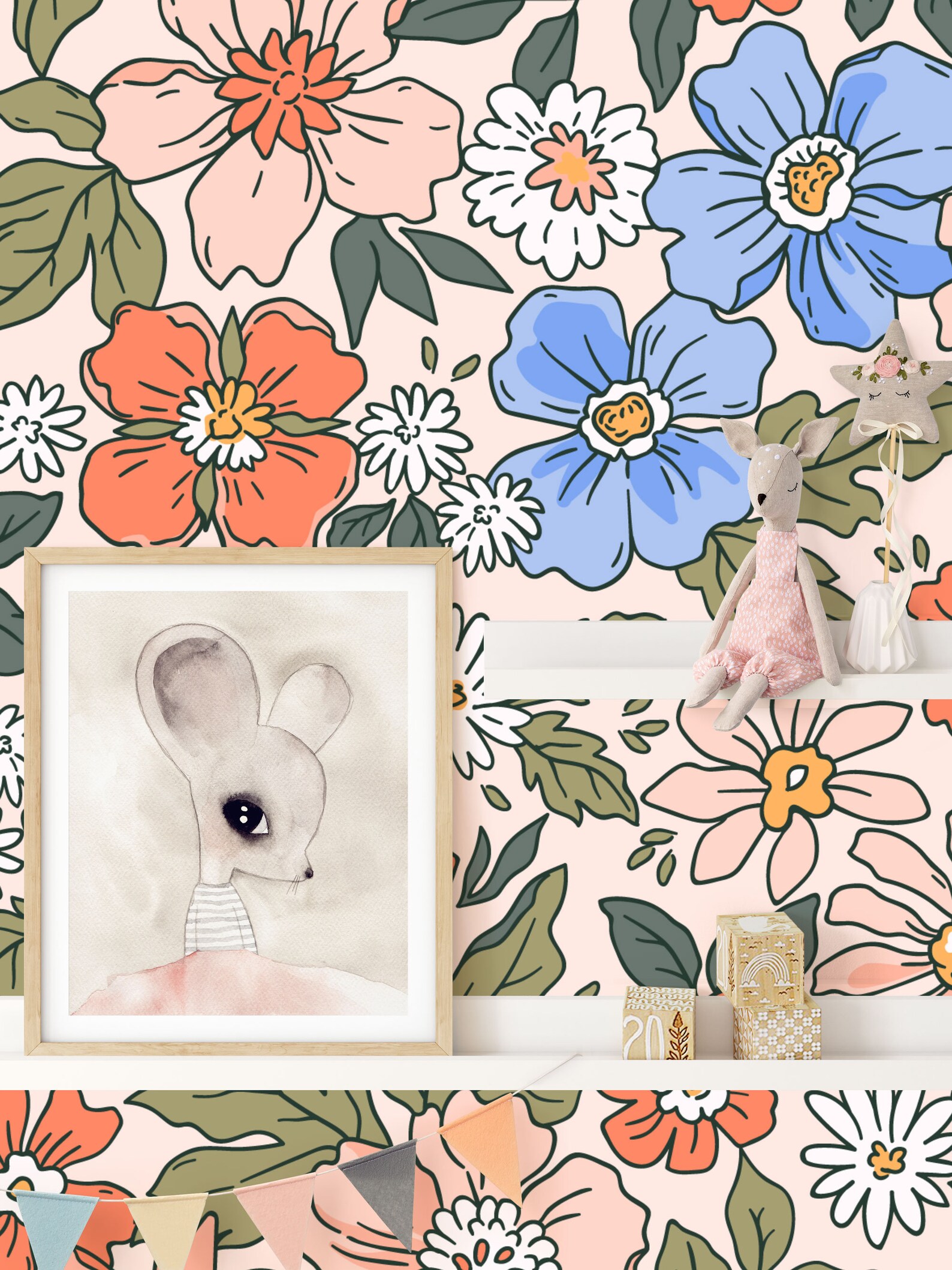 Laila Wall Mural, Wild Flowers Wallpaper, Daisies Wallpaper, Flowers ...