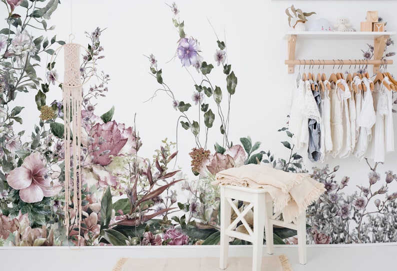 Blossom Spring Garden Wall Mural Floral Wallpaper Shabby - Etsy