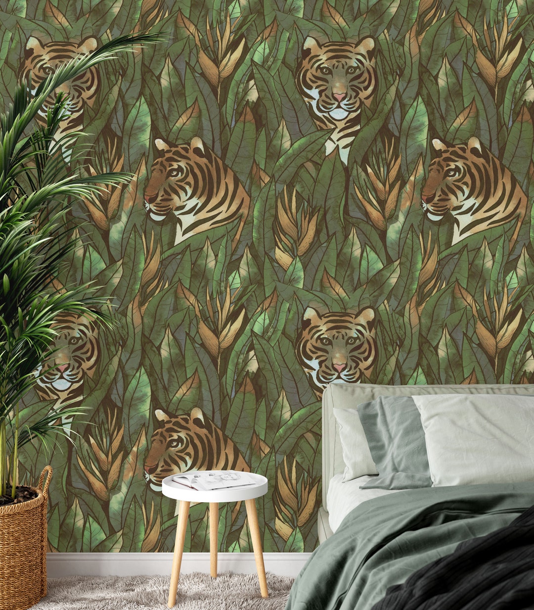 The Hidden Tiger Wallpaper, Tropical Leaves Wallpaper, Tropical Jungle ...