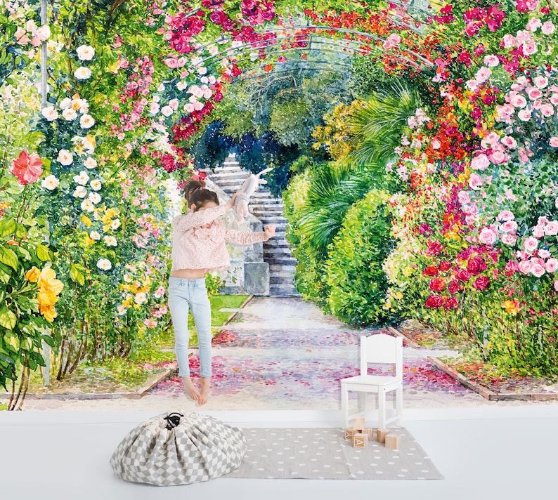 The Secret Garden Wallpaper Floral Garden Wall Mural Etsy