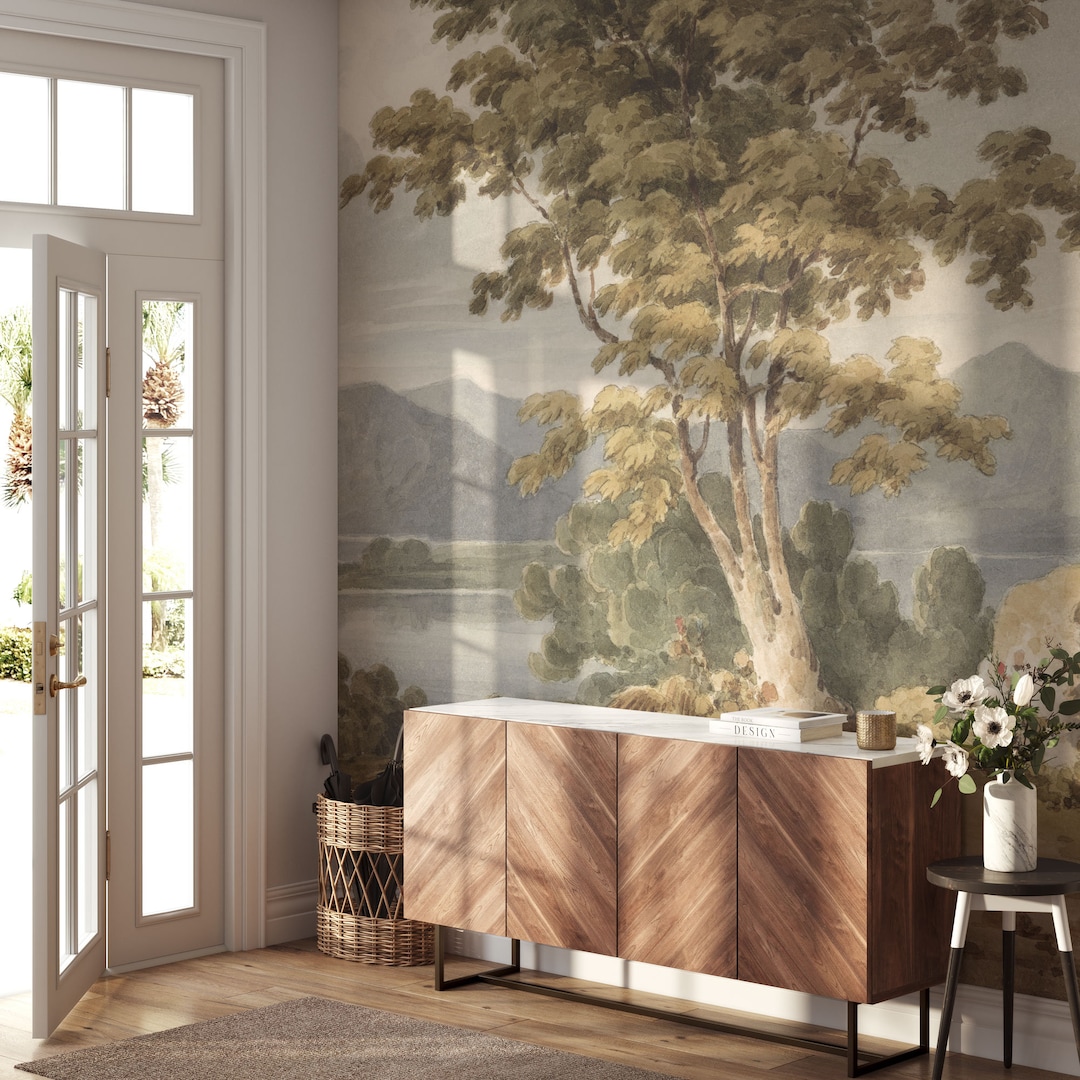 Peaceful Vintage Scenic Wall Mural, Vintage Landscape Wall Mural ...