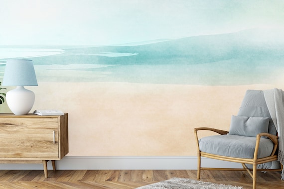 Island Beach Wall Mural Hand-painted Wallpaper Watercolor - Etsy