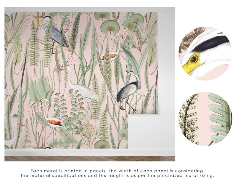 Equatorial Birds Wallpaper Heron Wall Mural Crane Wallpaper | Etsy