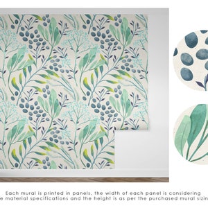 Magic Greenery Wall Mural, Hand-painted Watercolor Flowers in Green ...