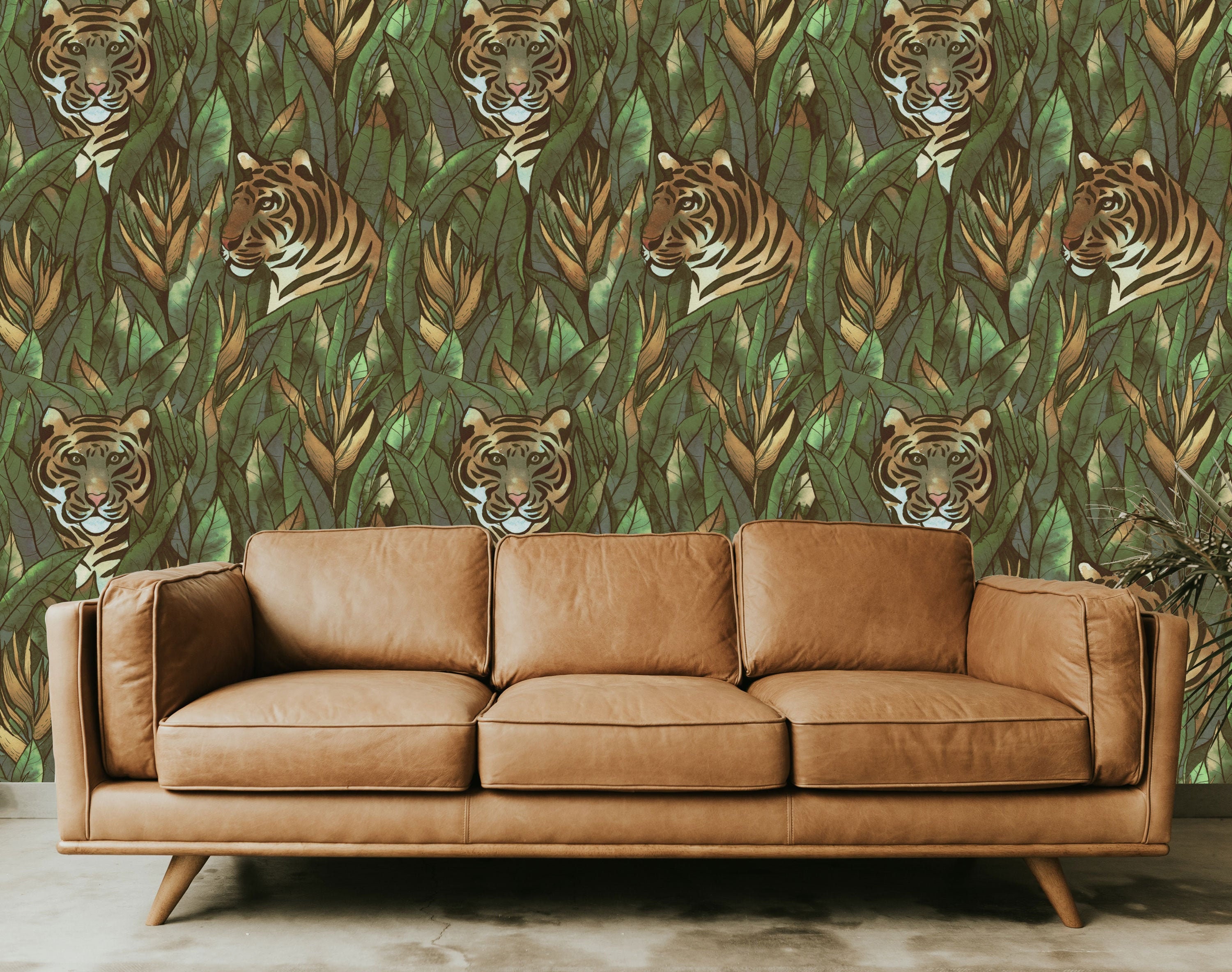 The Hidden Tiger Wallpaper, Tropical Leaves Wallpaper, Tropical Jungle ...