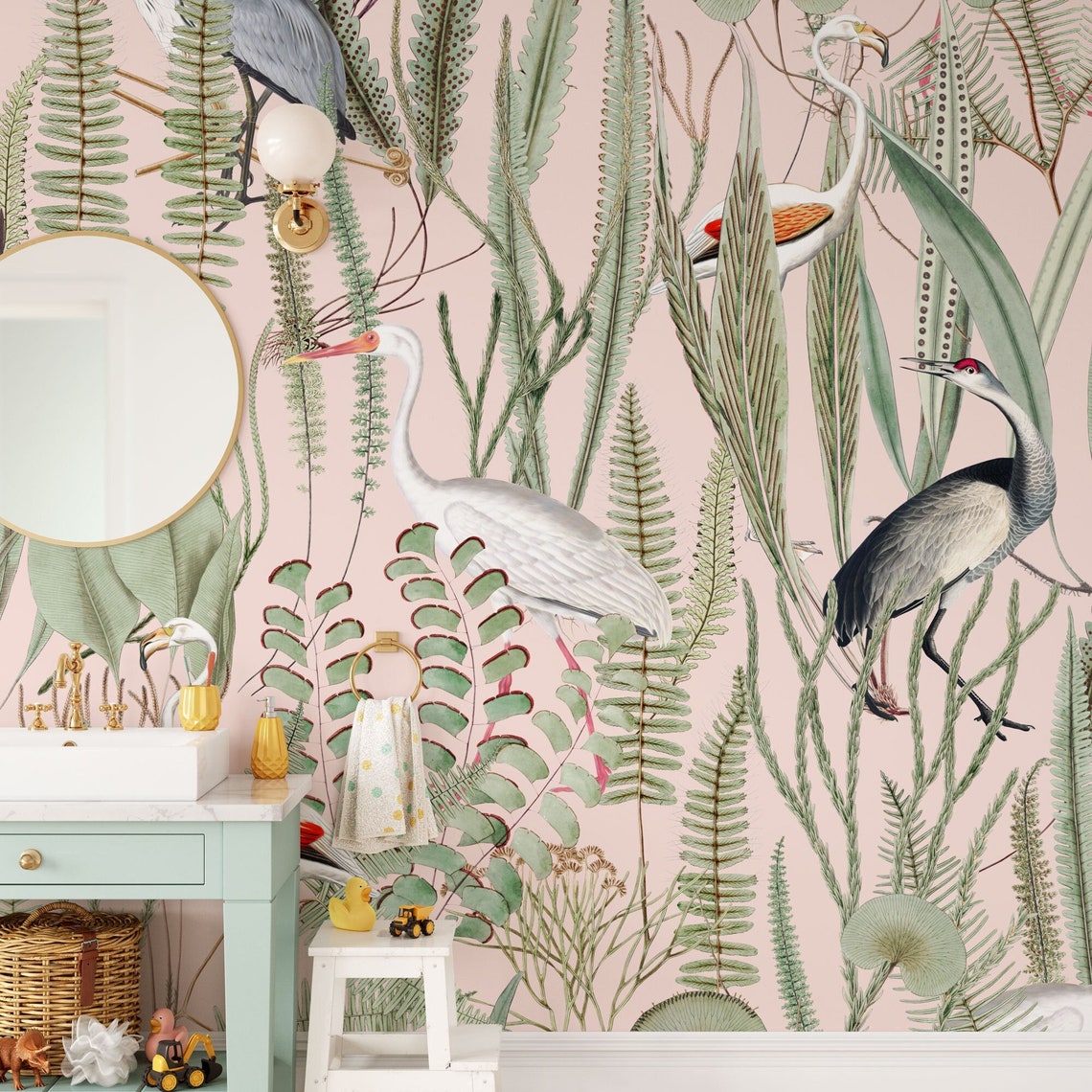 Equatorial Birds Wallpaper Heron Wall Mural Crane Wallpaper | Etsy