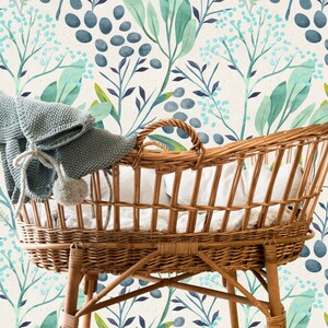 Magic Greenery Wall Mural, Hand-painted Watercolor Flowers in Green ...