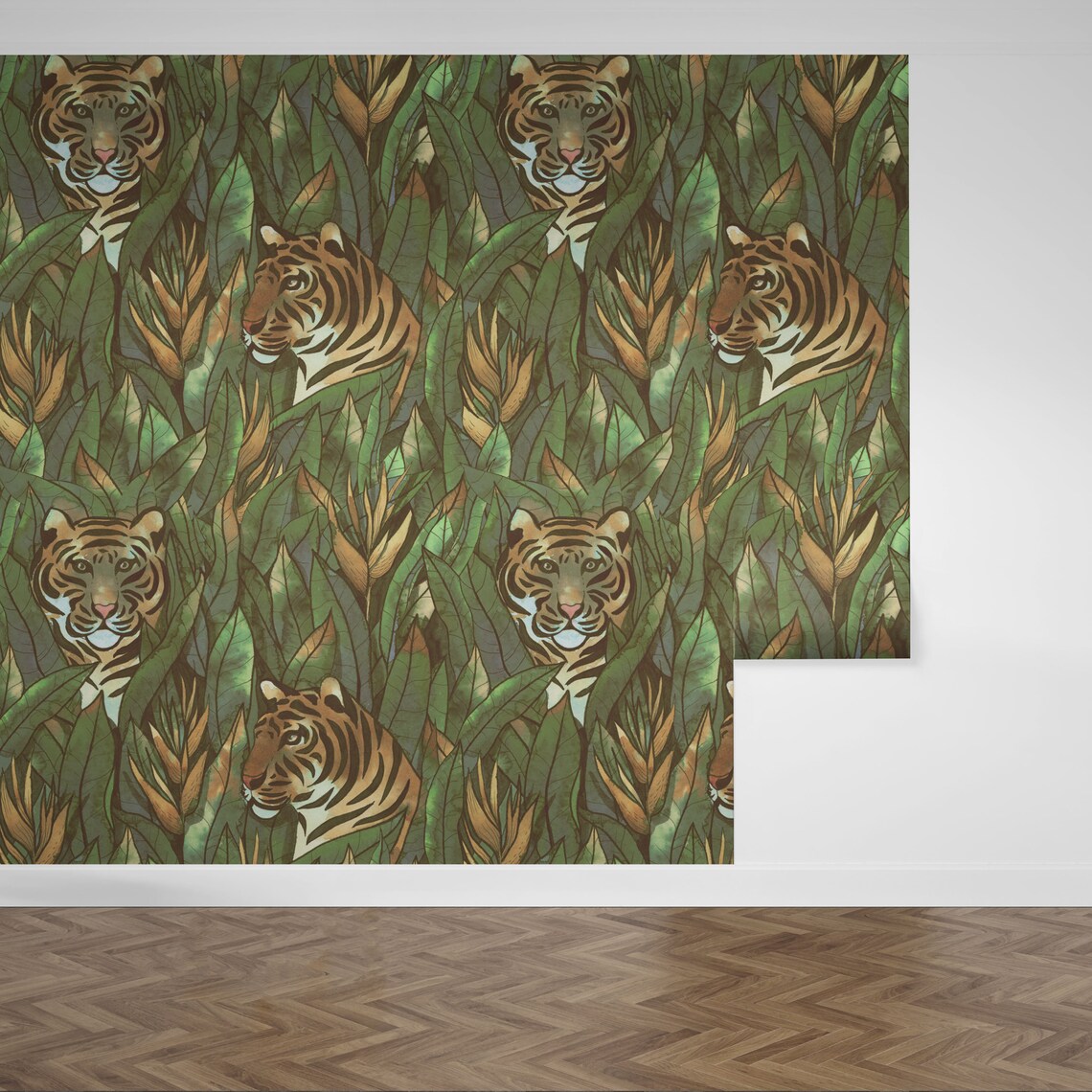 The Hidden Tiger Wallpaper, Tropical Leaves Wallpaper, Tropical Jungle ...