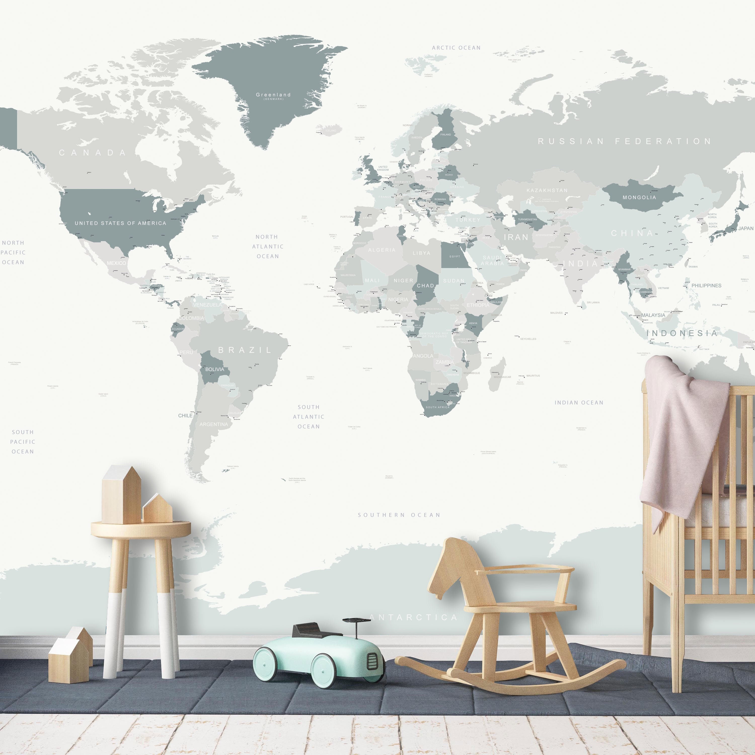 World Map Wall Mural in Neutral Colors Detailed World Map | Etsy
