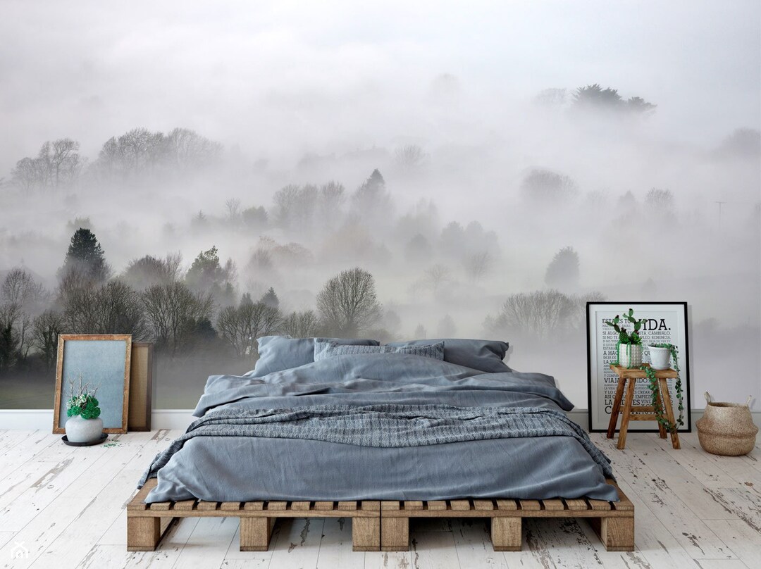 Morning Mist Wall Mural, Mountain Forests Mural, Fields Haze Wallpaper ...