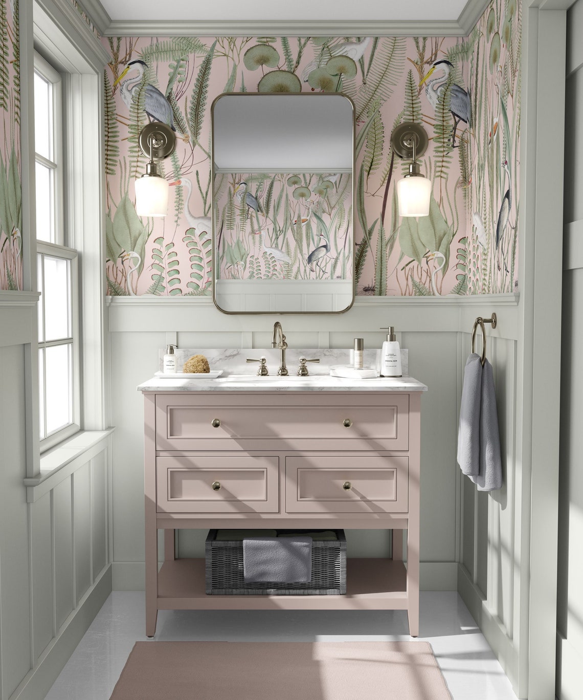 Equatorial Birds Wallpaper Heron Wall Mural Crane Wallpaper | Etsy