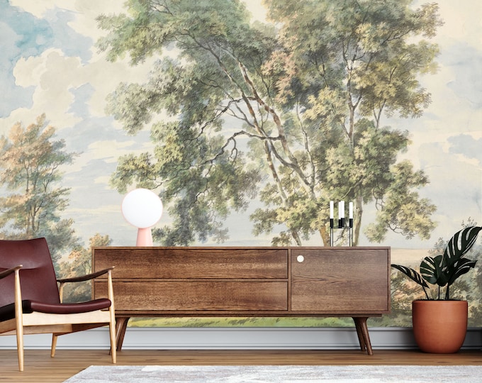 Timeless Scenic Wall Mural, Vintage Forest Scene Wall Mural, Vintage ...