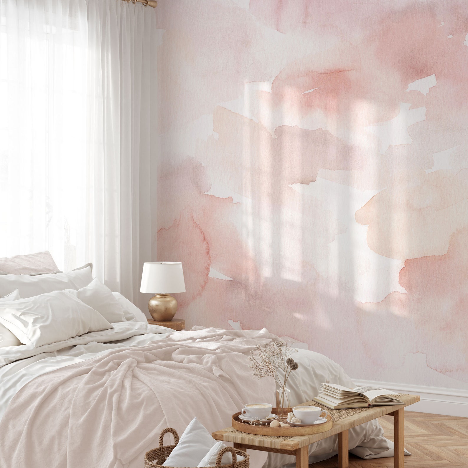 Blush Wall Mural Abstract Watercolor Wallpaper Watercolor - Etsy