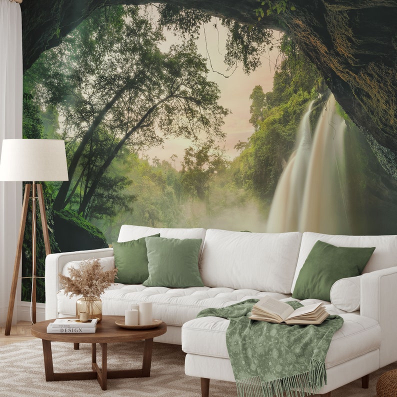Relaxed Waterfall Scene Wall Mural Tropical Forest Wallpaper - Etsy