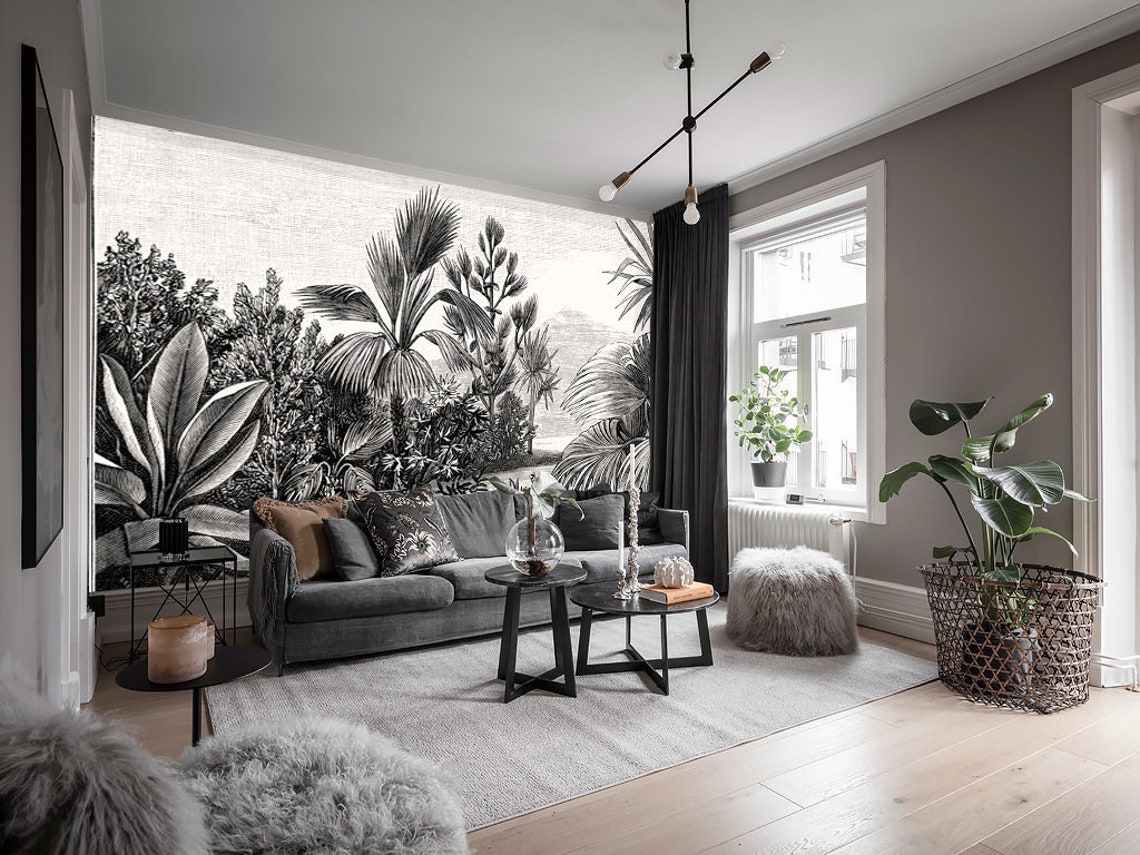 Vintage Equatorial Forest Wallpaper, Tropical Jungle Wall Mural ...