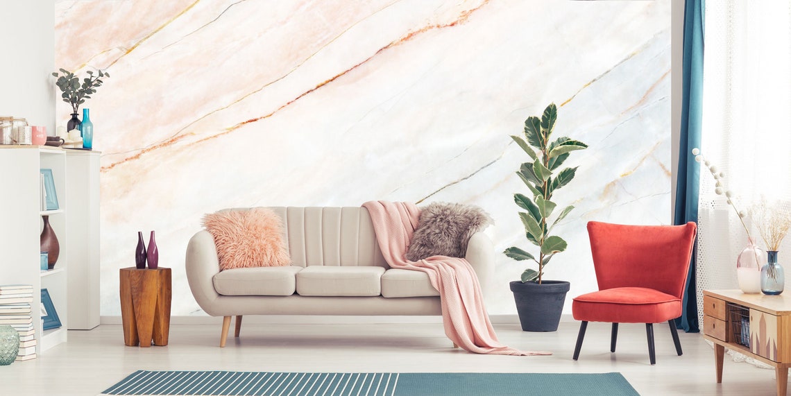 Blush Marble Texture Wall Mural, Rose Marble Close-up Wallpaper, Art ...