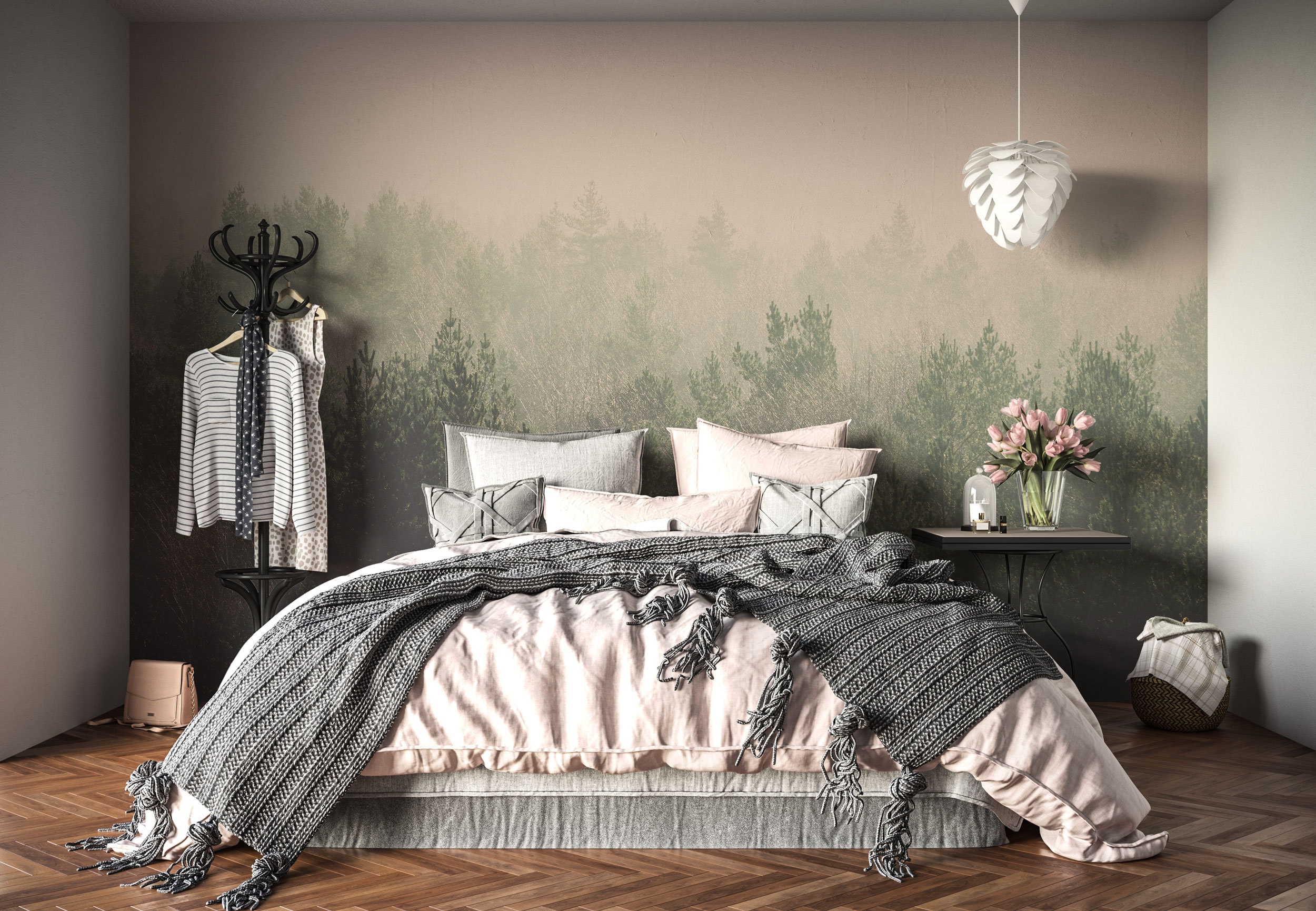 Vintage Misty Forest Scene Mural Mountain Forests Mural - Etsy