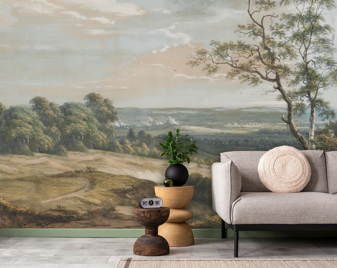 Vintage Accent Wall Mural, Vintage Forest Scene Wall Mural, Rural ...