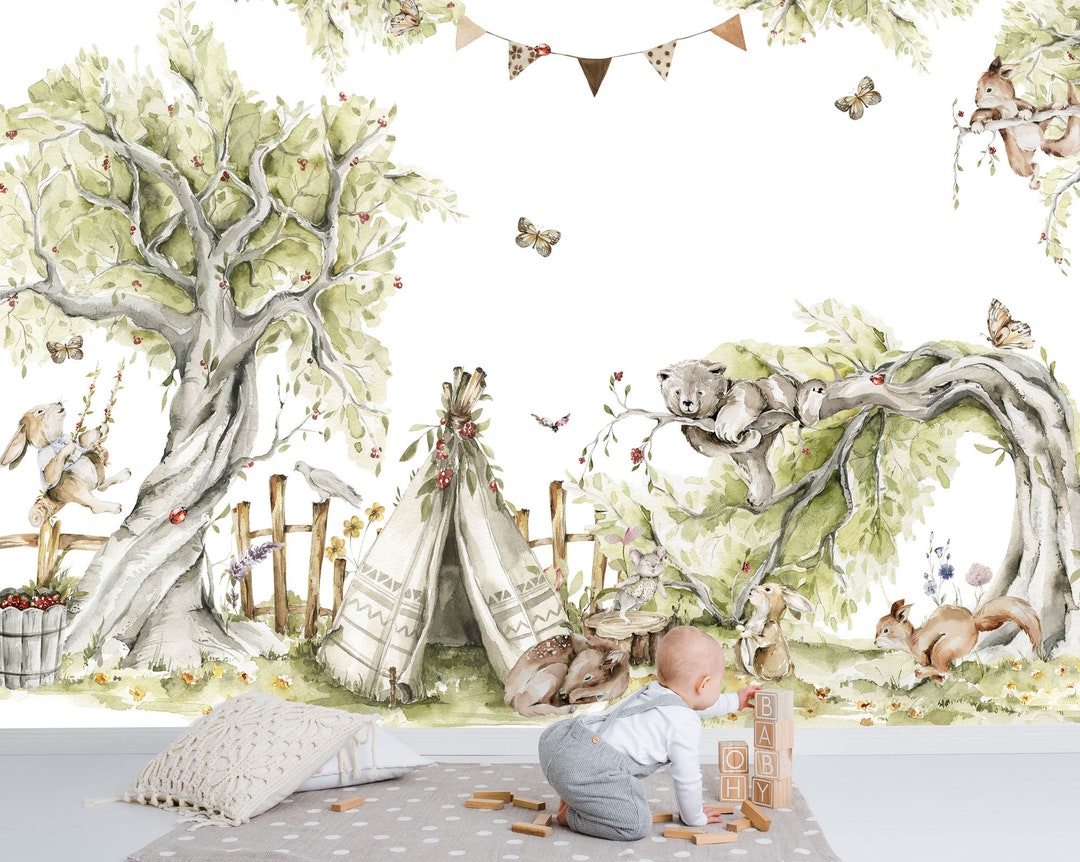 Woodland Buddies Wall Mural, Forest Friends Wall Mural, Woodland ...