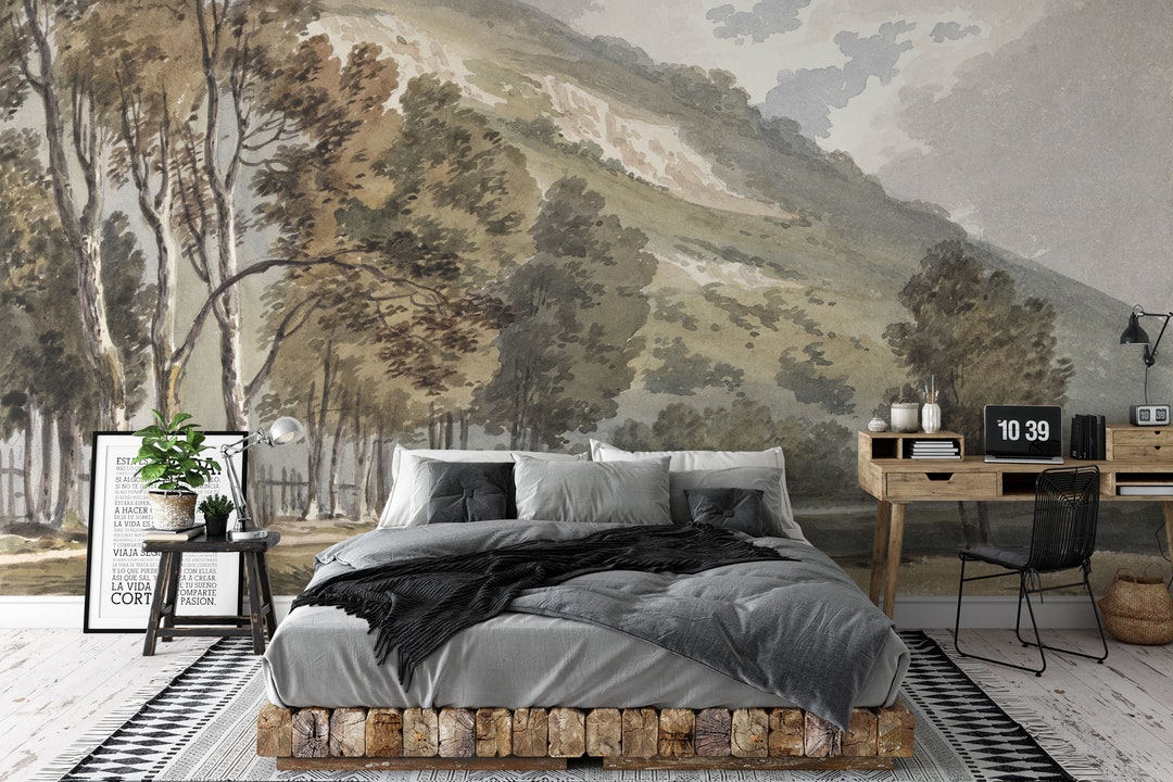 Antique Landscape Wall Mural, Vintage Scenic Wall Mural, Vintage ...