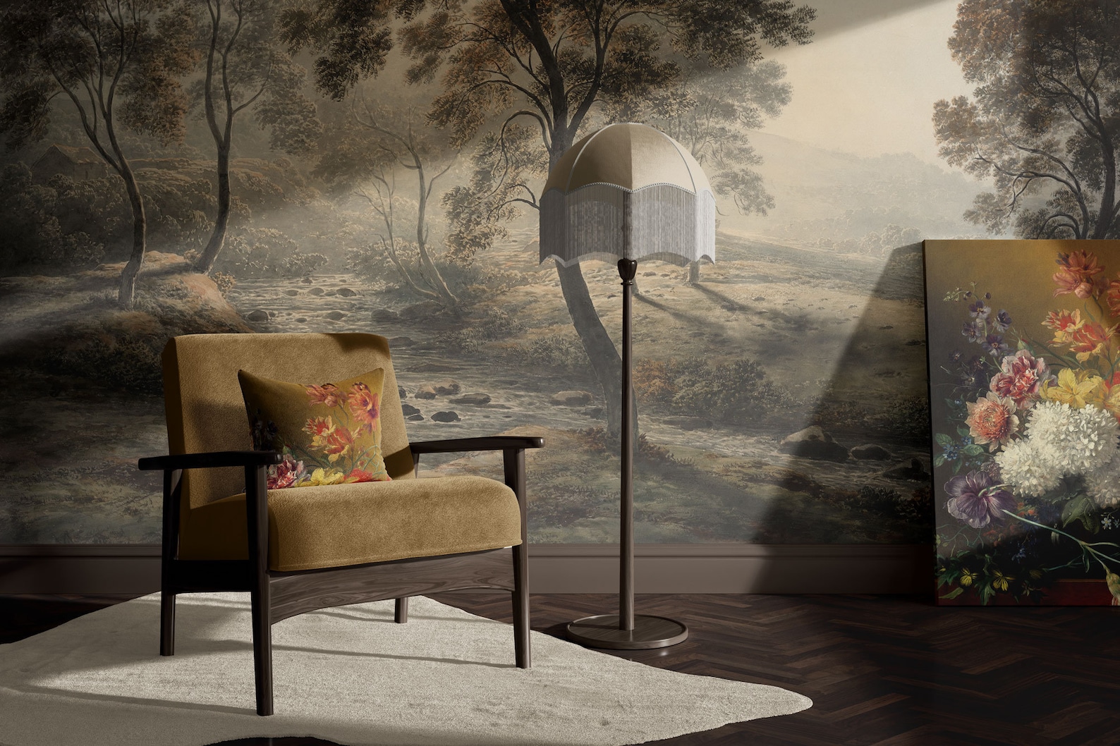 Vintage Landscape Wall Mural Vintage Wallpaper Hand-painted - Etsy