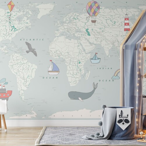 Beautiful Children World Map Wall Mural Detailed Children - Etsy