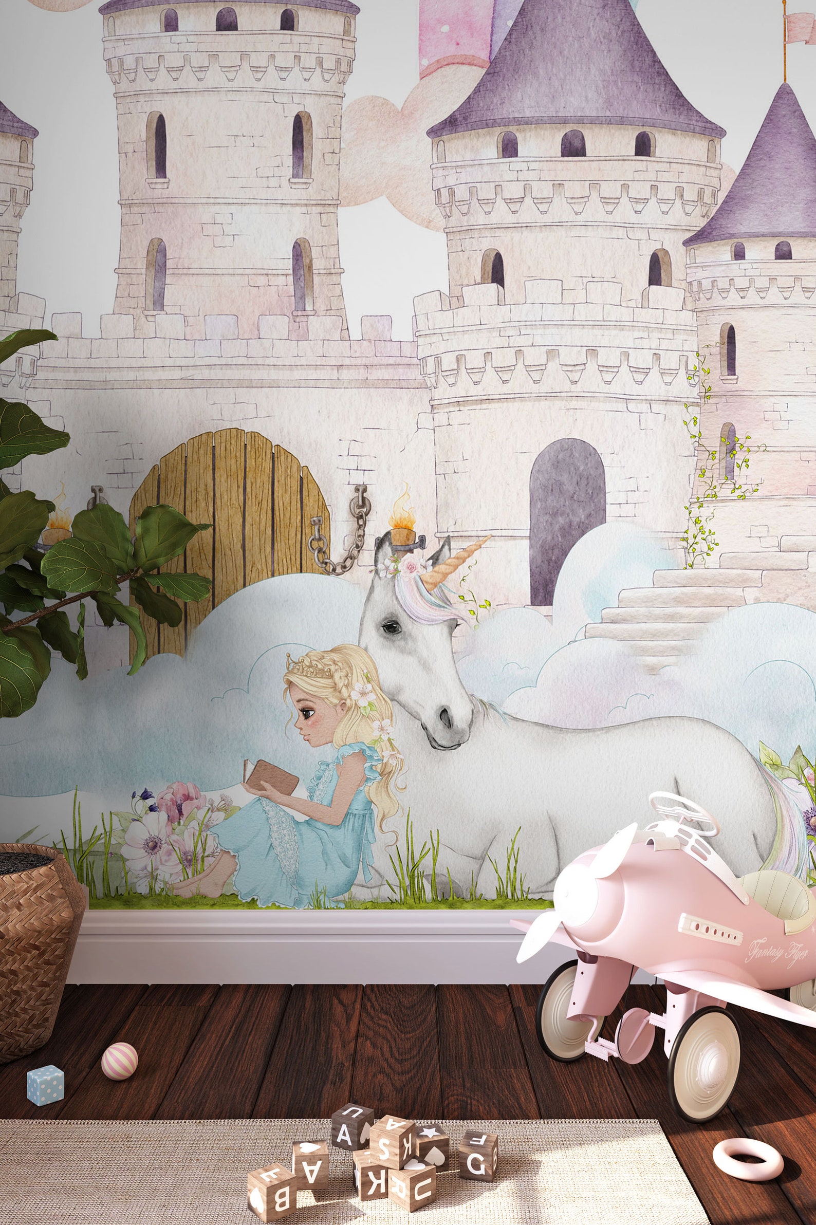 Fairytale Castle Wall Mural, Princess Castle Wall Mural, Unicorn ...