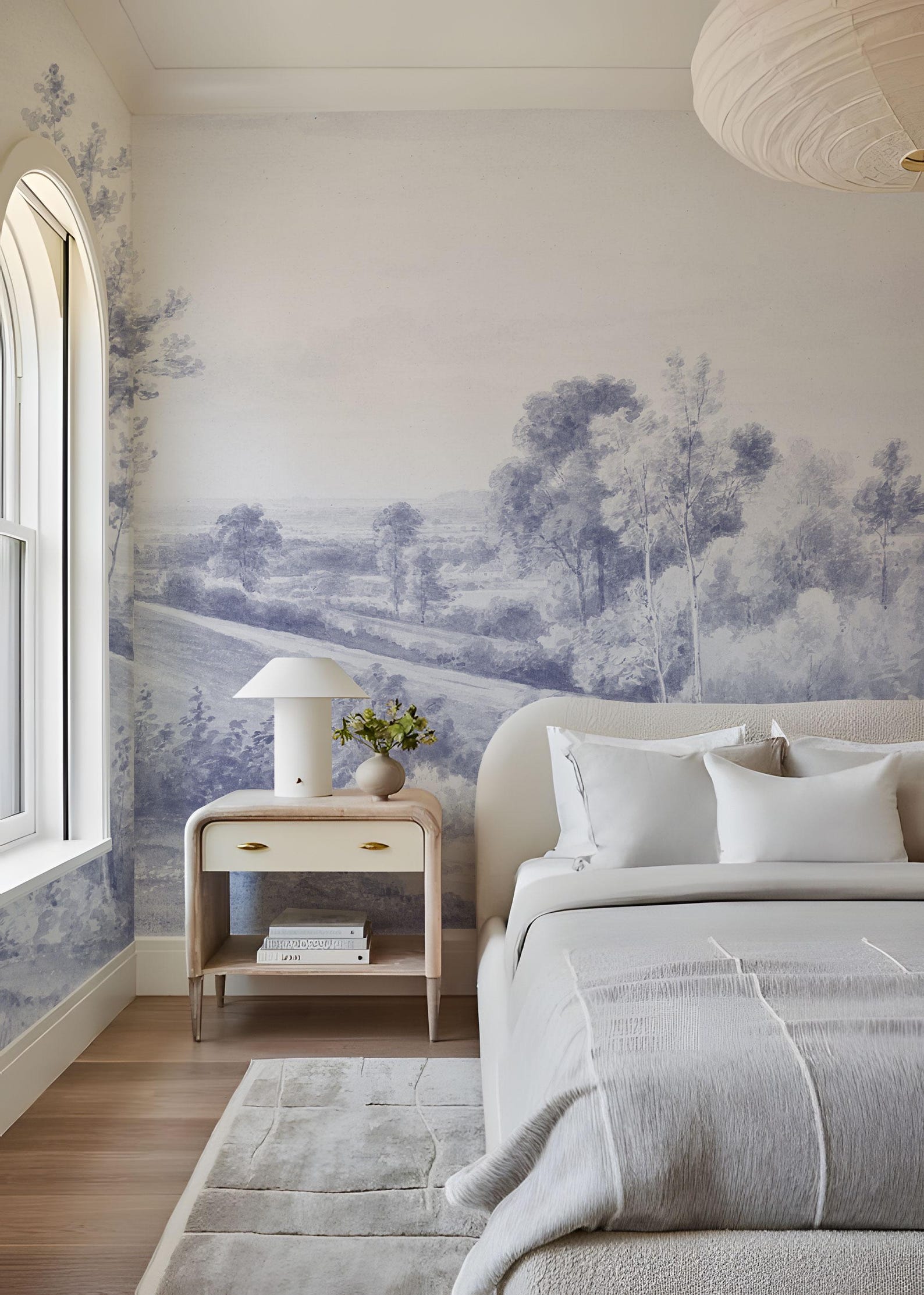 Tranquil Countryside Blue Mural Wallpaper, Serene Landscape Wall Mural ...