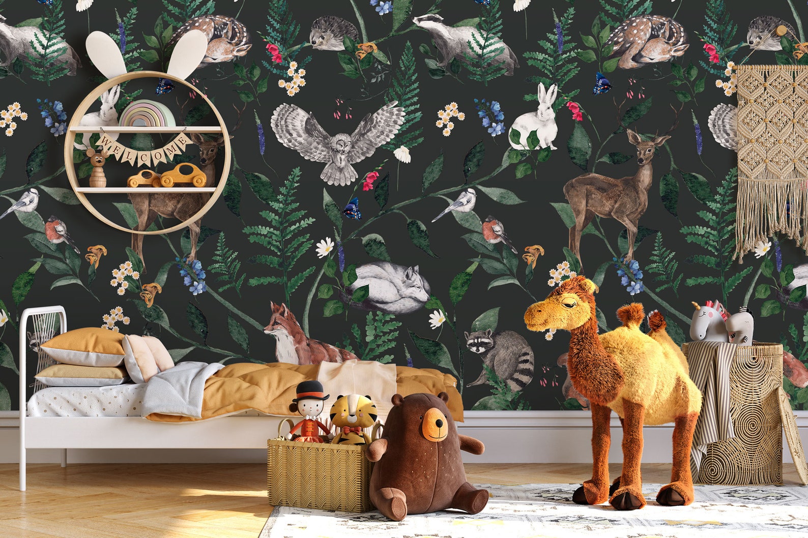 Woodland Story Wall Mural Forest Animals Wall Mural Dark - Etsy