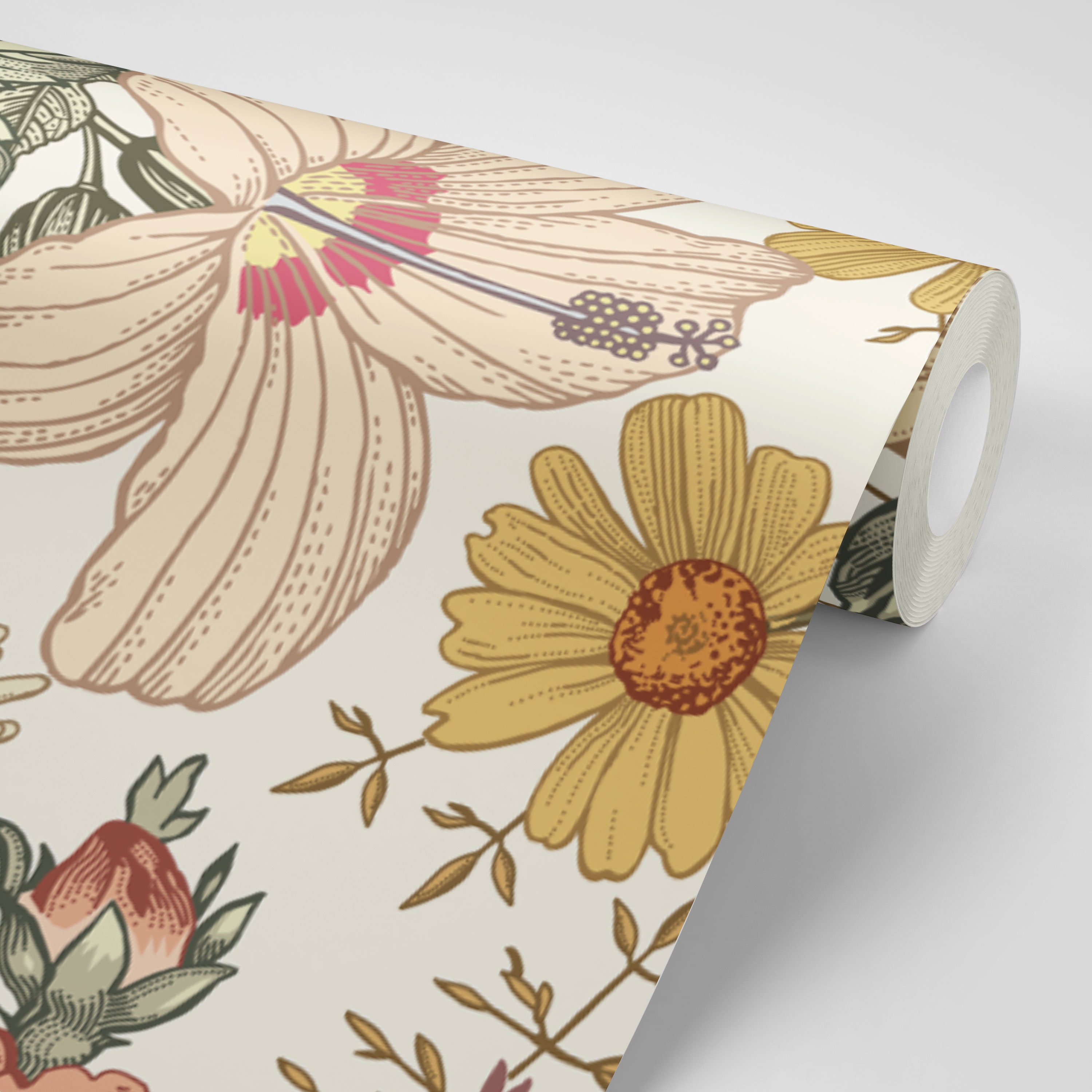 Vintage Floral Field Wall Mural Flowers in Earthy Colors | Etsy