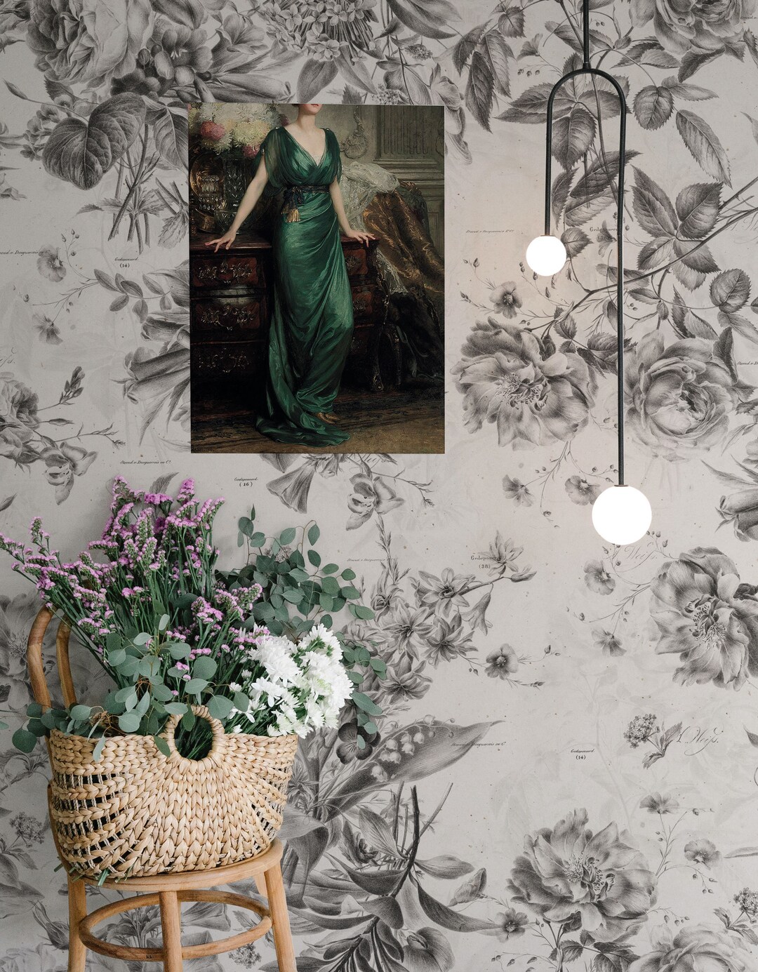 Vintage Toile Mural, Vintage Floral Wallpaper, Peony Roses Wall Mural ...