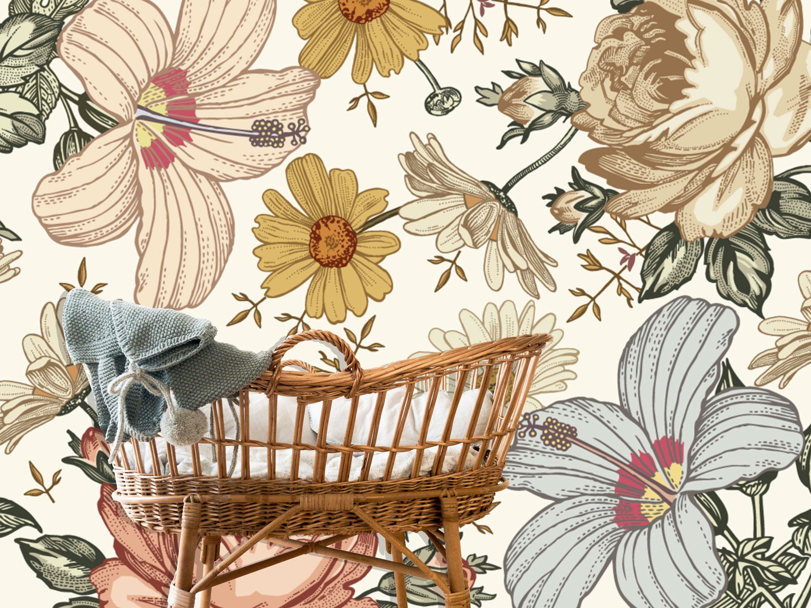 Vintage Floral Field Wall Mural Flowers in Earthy Colors | Etsy